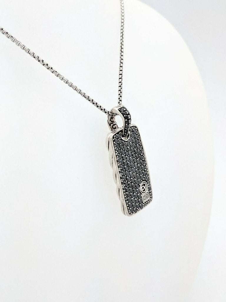 David Yurman Black Diamond Chevron Large Dog Tag Sterling Silver For ...