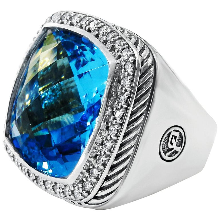 David Yurman 20mm Blue Topaz and Diamond Albion Ring . For Sale at 1stDibs