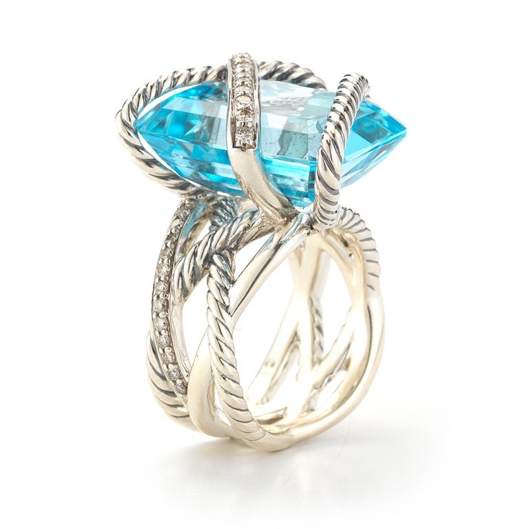 David Yurman Blue Topaz and Diamond Cable Wrap Ring For Sale at 1stDibs ...