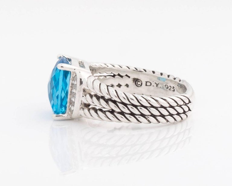 David Yurman Blue Topaz and Diamonds Sterling Silver Petite Wheaton ...