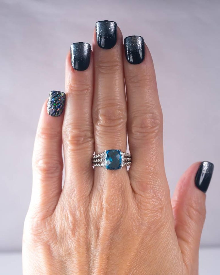 David Yurman Blue Topaz and Diamonds Sterling Silver Petite Wheaton ...