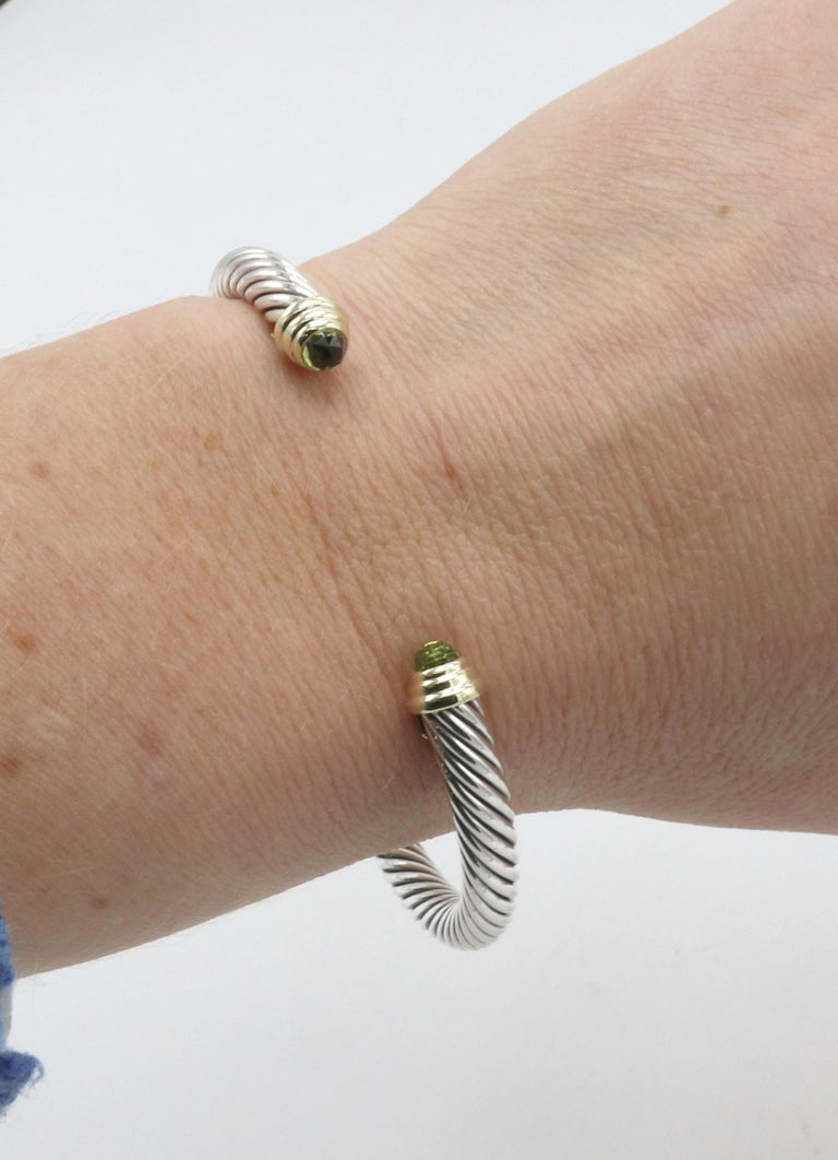 David Yurman Cable Classic Sterling Silver and Gold Peridot Bangle ...