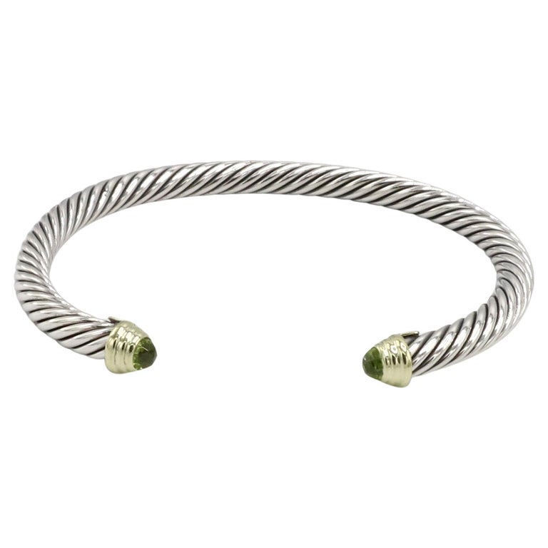 David Yurman Cable Classic Sterling Silver and Gold Peridot Bangle ...