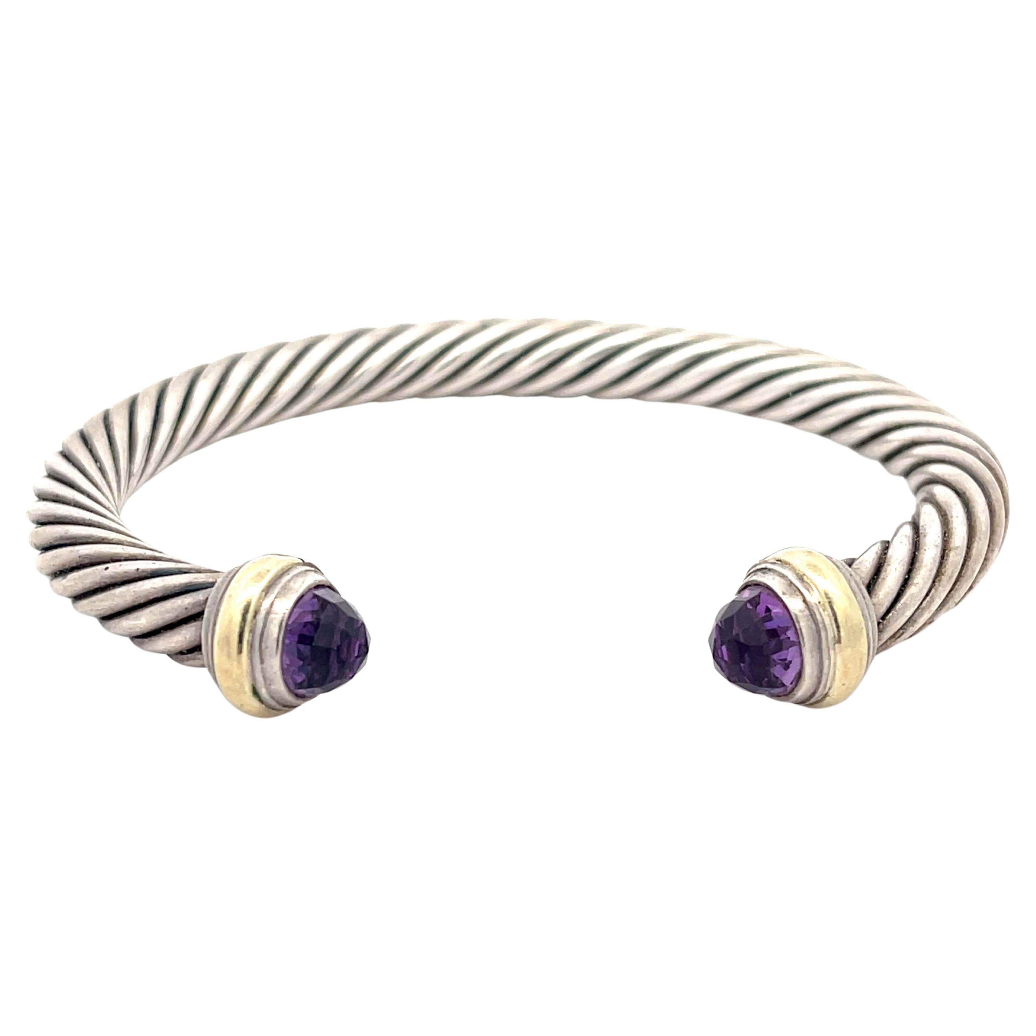 David Yurman Sterling Silver 14K Gold Dome Hinge Cable Cuff Bracelet ...