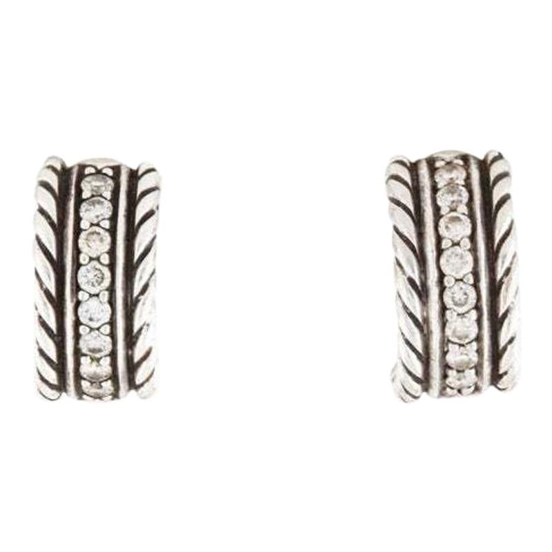 David Yurman Diamond Gold Crossover Hoop Earrings at 1stDibs
