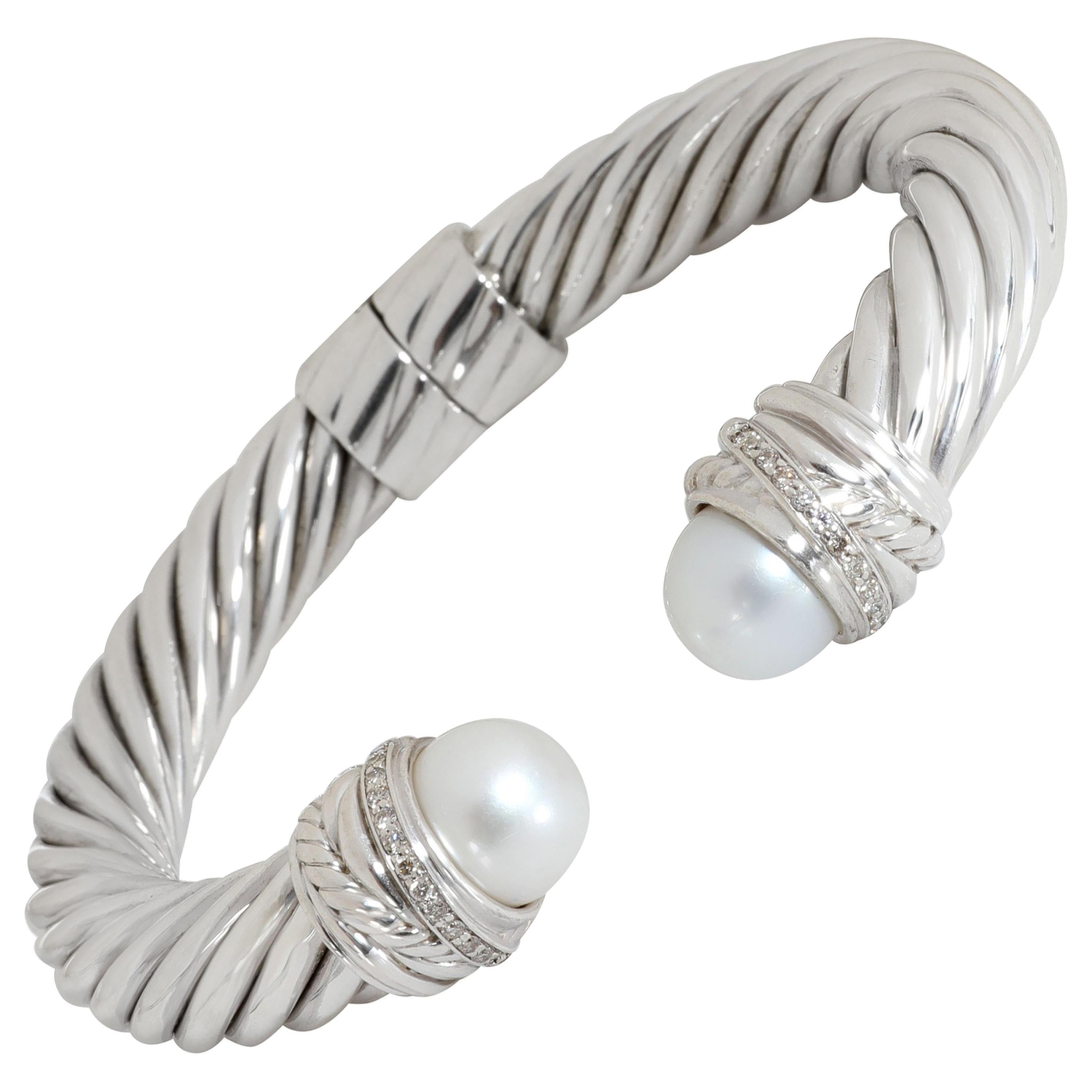 David Yurman Pearl and Emerald Cable Bangle at 1stDibs