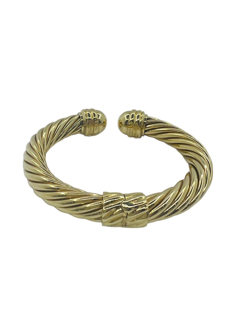 David Yurman Cable Collection Cuff Bracelet, 18k Yellow Gold For Sale ...