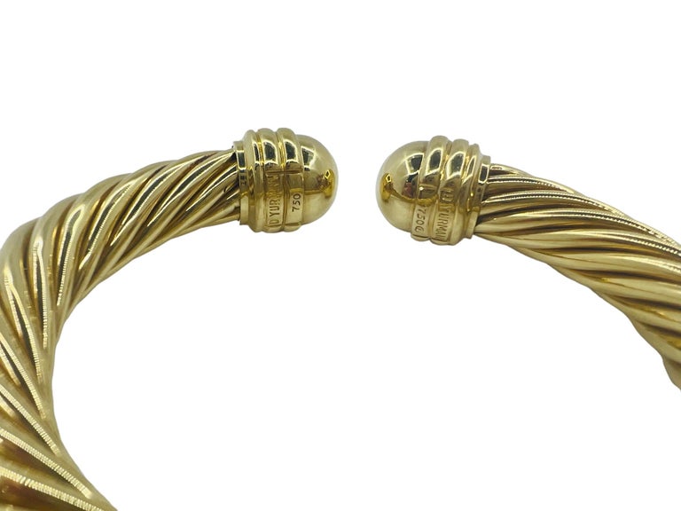 David Yurman Cable Collection Cuff Bracelet, 18k Yellow Gold For Sale ...