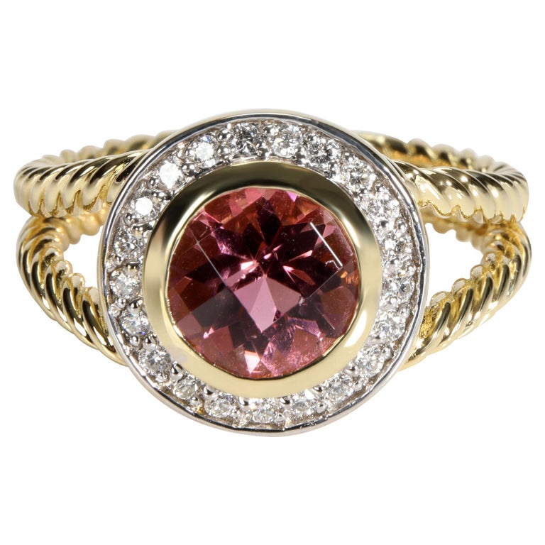 David Yurman Cable Ring with Diamonds and Tourmaline in 18K Yellow Gold ...