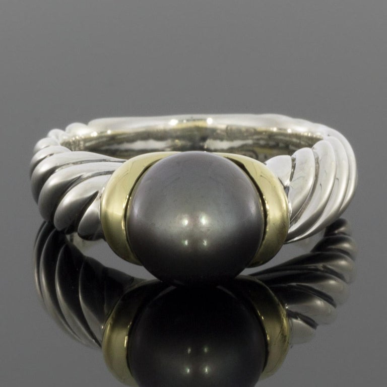 David Yurman Cable Sterling Silver Cultured Black Pearl Ring at 1stDibs