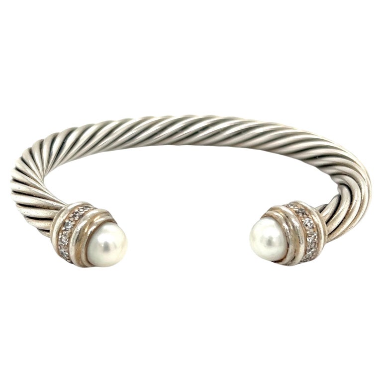 David Yurman Cable Sterling Silver Pearl and Diamond Bangle Cuff ...