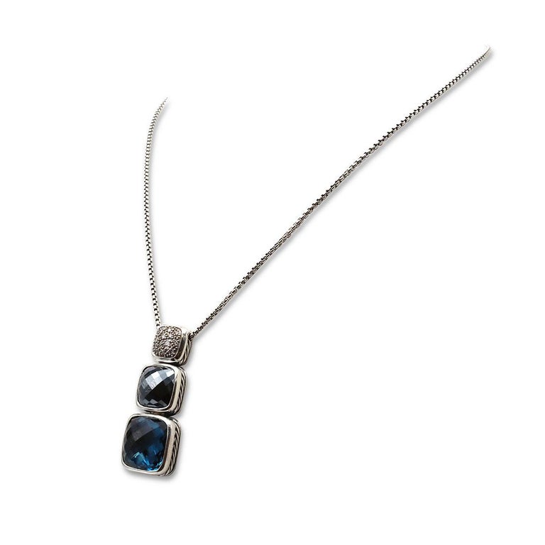 David Yurman 'Chiclet' London Blue Topaz Drop Pendant Necklace at 1stDibs