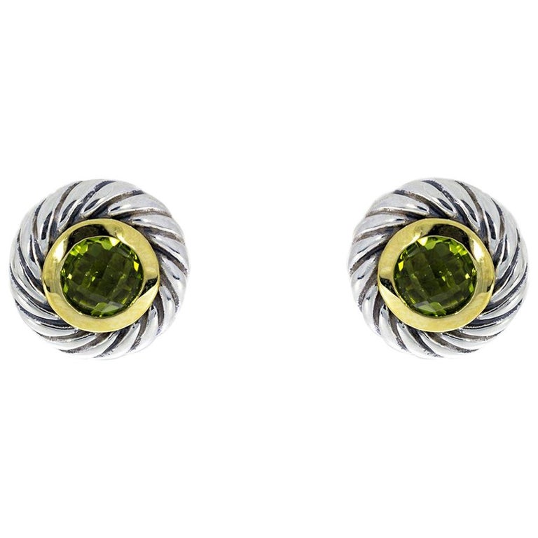 David Yurman Cookie Mixed Metals Round Cut Peridot Stud Earrings at 1stDibs