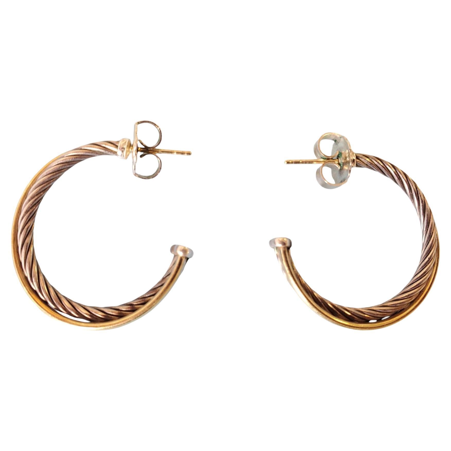 David Yurman Diamond Crossover Medium Size Yellow Gold Hoop Earrings at ...