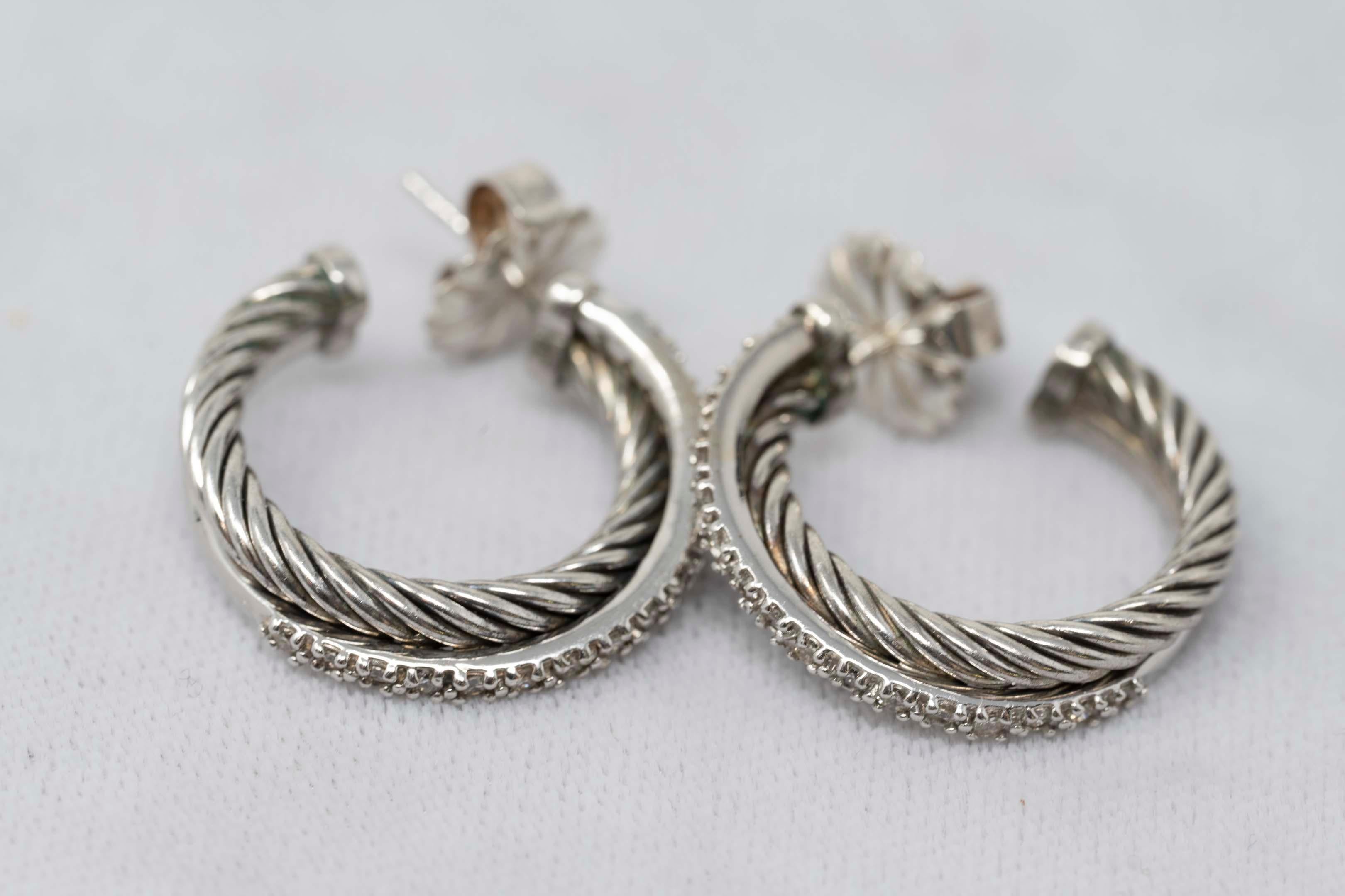 David Yurman Crossover Hoop Earrings 925 Silver 585 Gold For Sale at ...