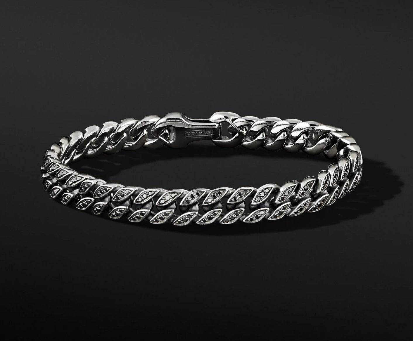 David Yurman Curb Chain Bracelet in Sterling Silver with Pavé Black ...