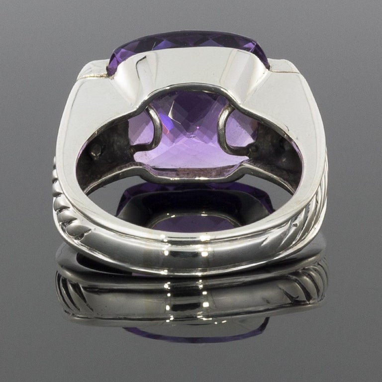 David Yurman Deco Sterling Silver Cushion Cut Amethyst and Diamond ...