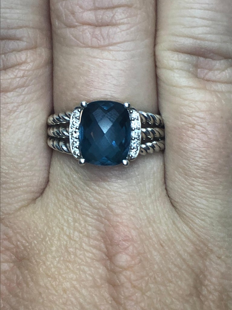 David Yurman Diamond and London Blue Topaz Ring at 1stDibs