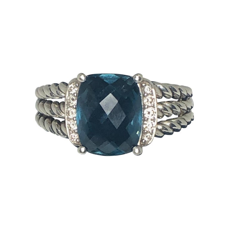 David Yurman Diamond and London Blue Topaz Ring at 1stDibs