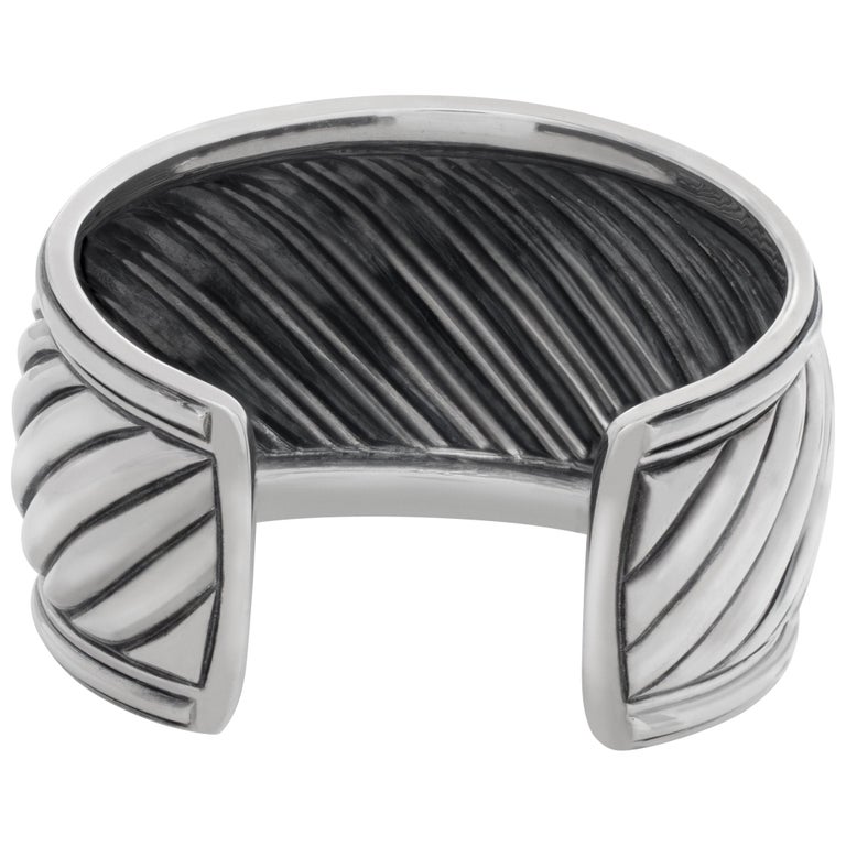 David Yurman Diamond Fluted Wide Sterling Silver Cuff Bracelet For Sale ...