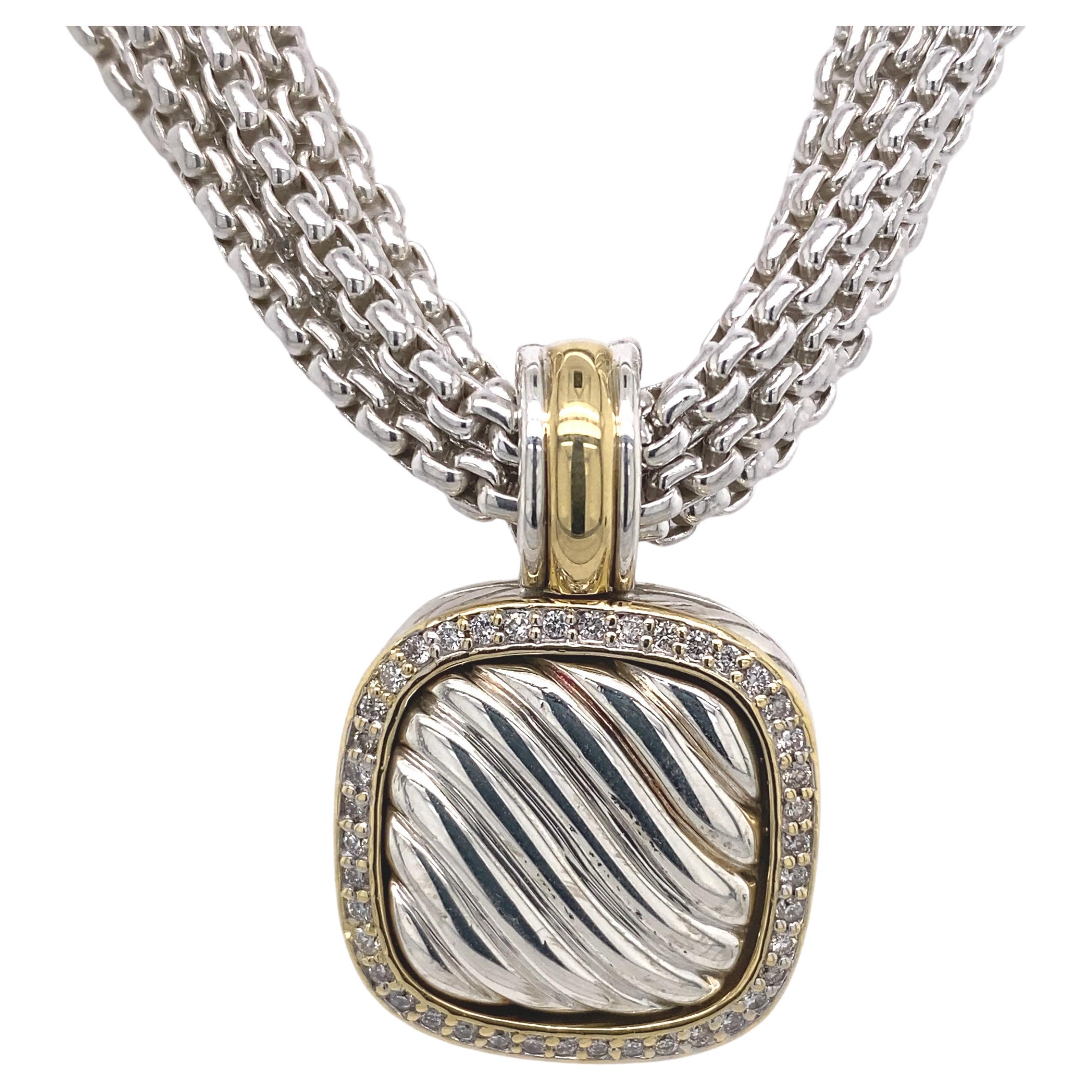 David Yurman Diamond Necklace, Set In 18ct Yellow Gold and 925 Silver For Sale at 1stDibs
