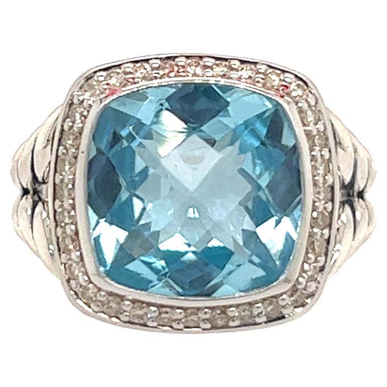 David Yurman Estate Blue Topaz Diamond Albion Ring Silver 0.22 TCW For ...