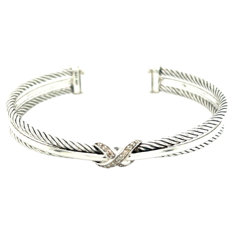 David Yurman Estate Crossover Pave Diamond Bracelet TCW Silver For Sale ...