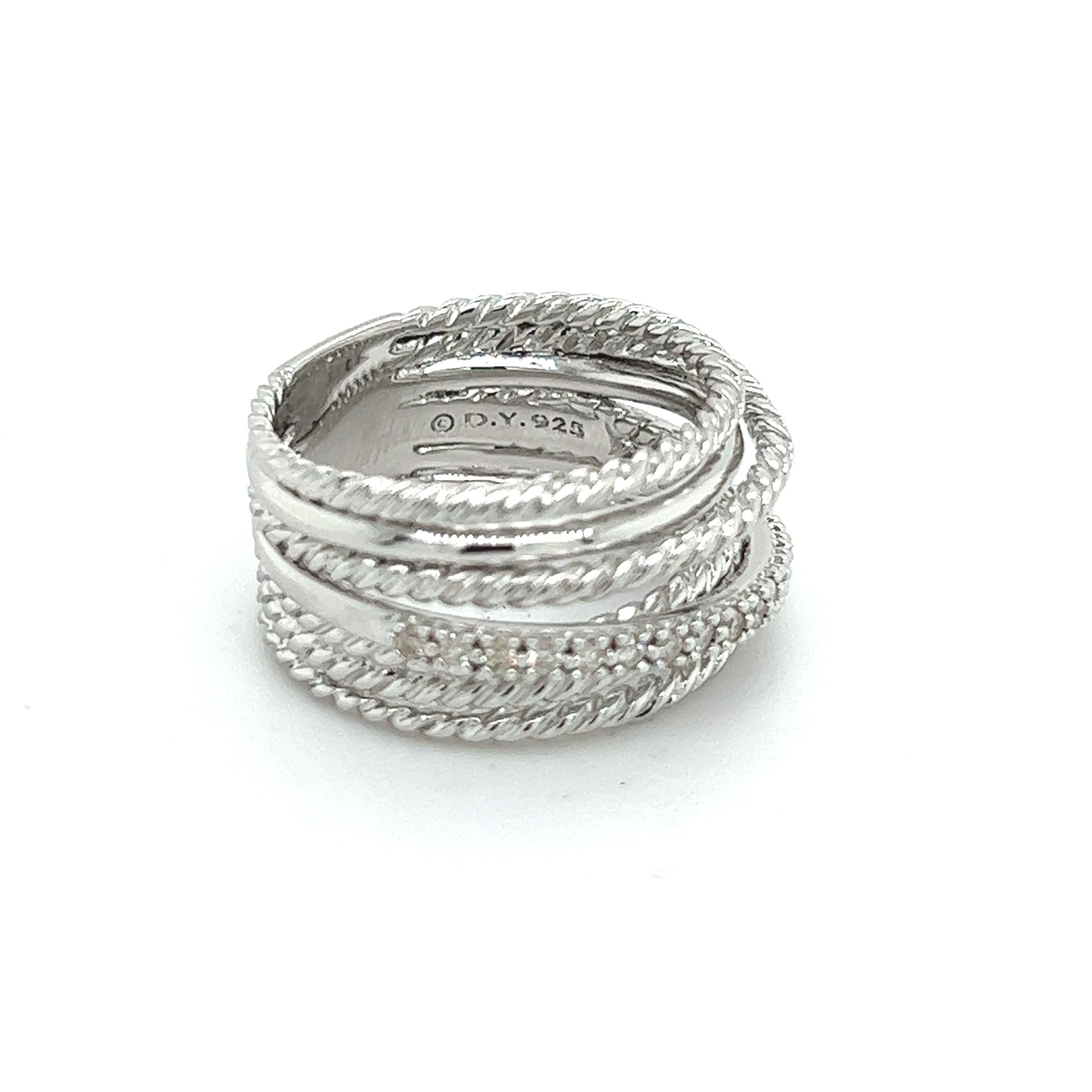 David Yurman Estate Large Crossover Pave Diamond Ring 0.18 TCW Silver ...