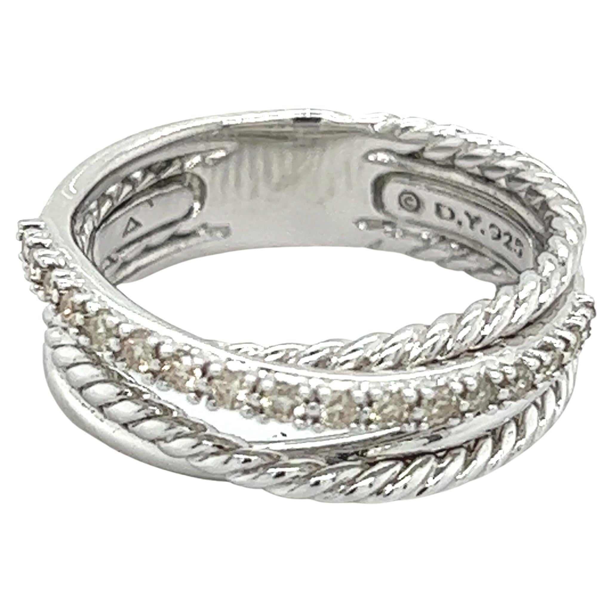David Yurman Estate Large Crossover Pave Diamond Ring 0.18 TCW Silver For Sale at 1stDibs