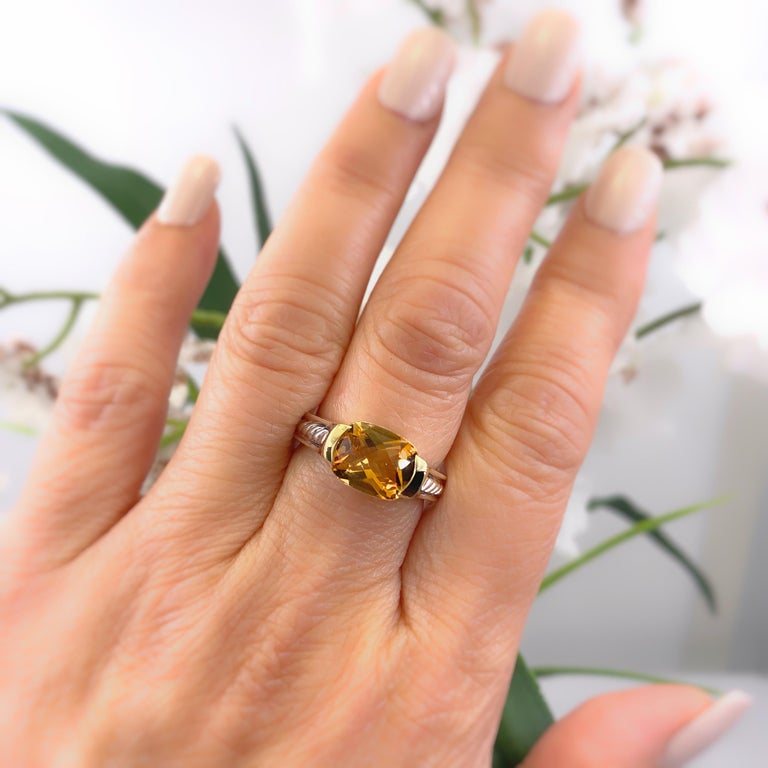 David Yurman Faceted Citrine Ring 18 Karat Yellow Gold and Sterling ...