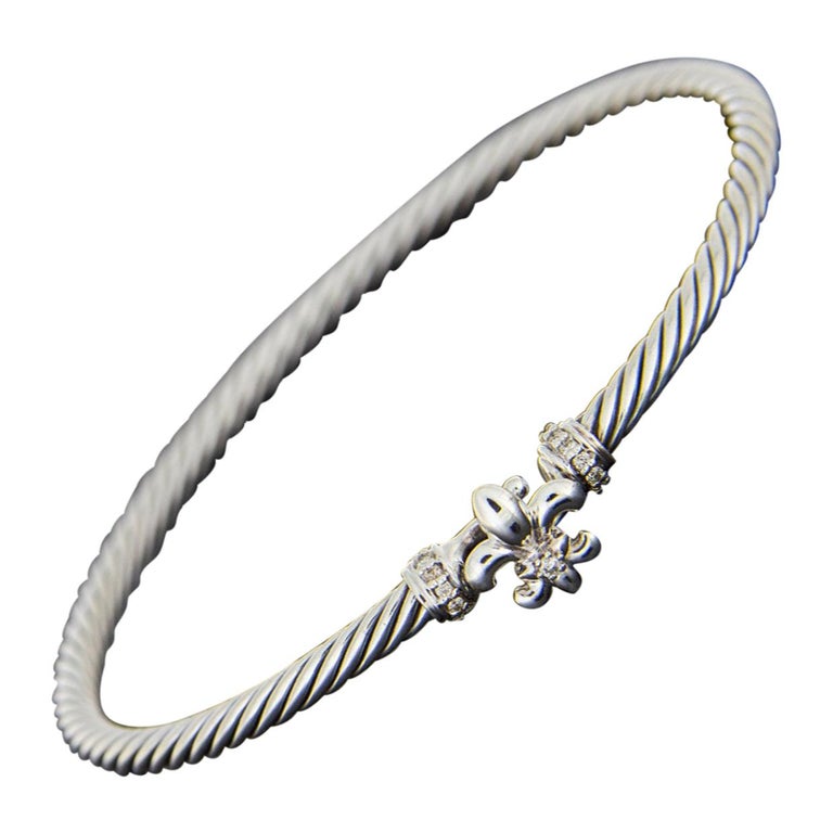 David Yurman Fleur-de-Lis Sterling Silver 0.06 Round Diamond Bangle Bracelet at 1stDibs | david ...