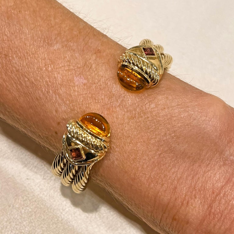 David Yurman Gold Citrine Triple Cable Cuff Bracelet at 1stDibs
