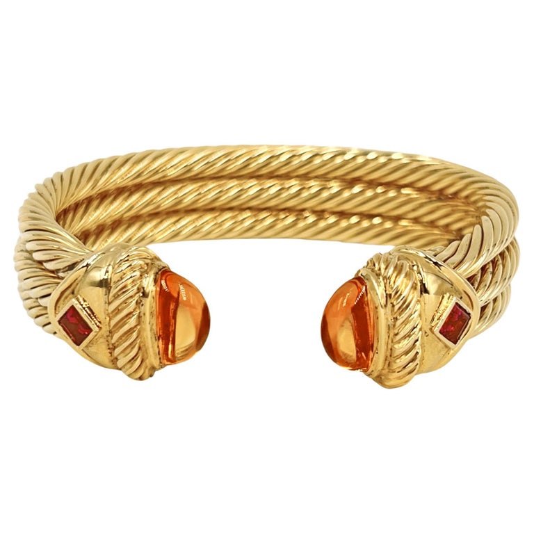 David Yurman Gold Citrine Triple Cable Cuff Bracelet at 1stDibs