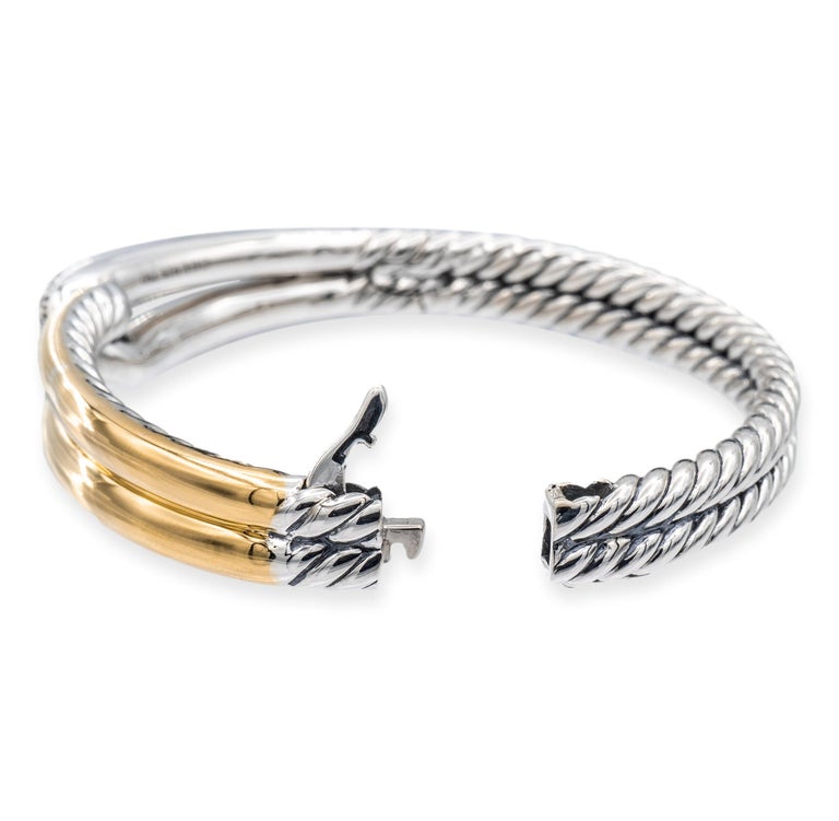 David Yurman Labyrinth 18K Yellow Gold Single Loop Paved Diamond Bracelet For Sale at 1stDibs