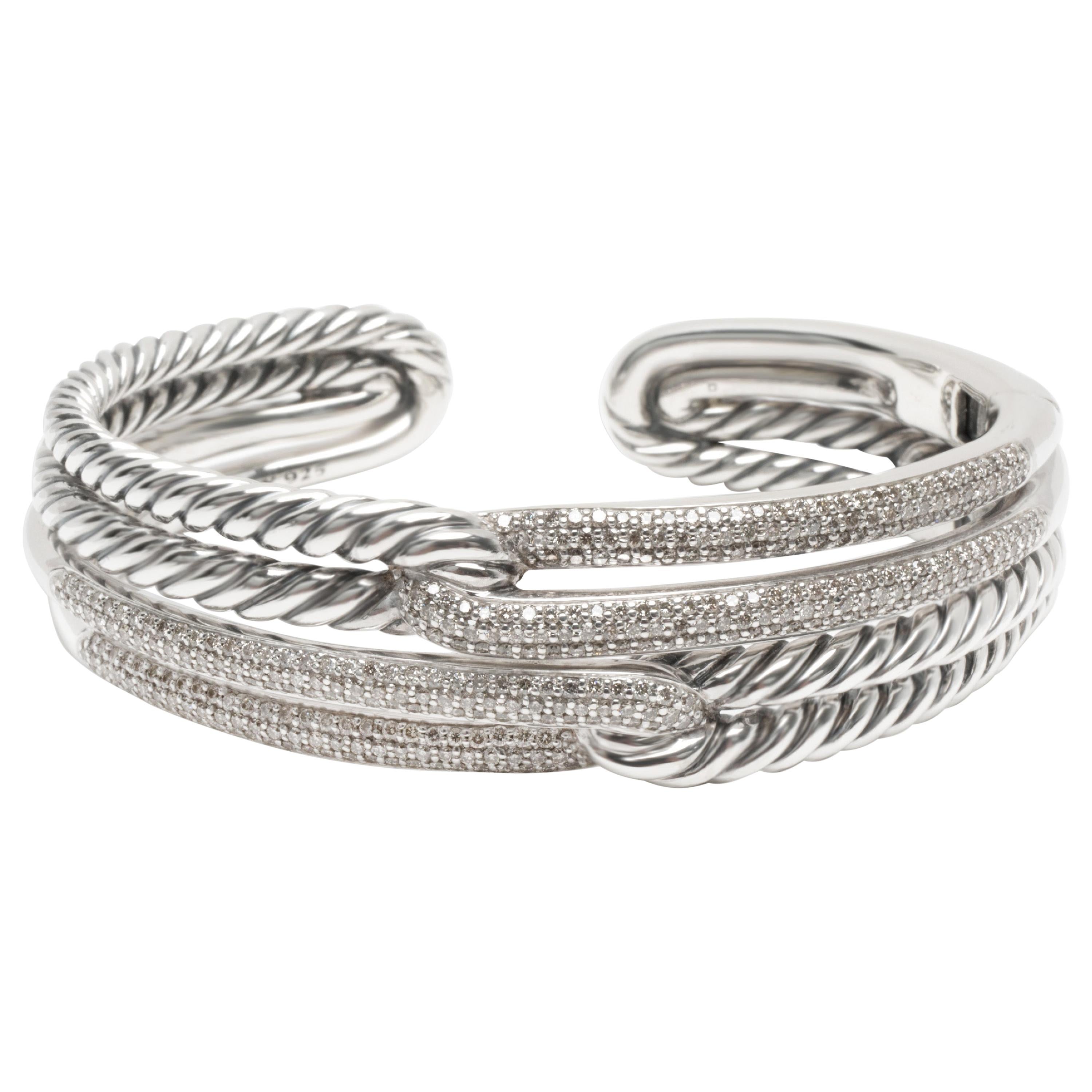 David Yurman Sterling Silver Chalcedony and Diamond Cuff at 1stDibs