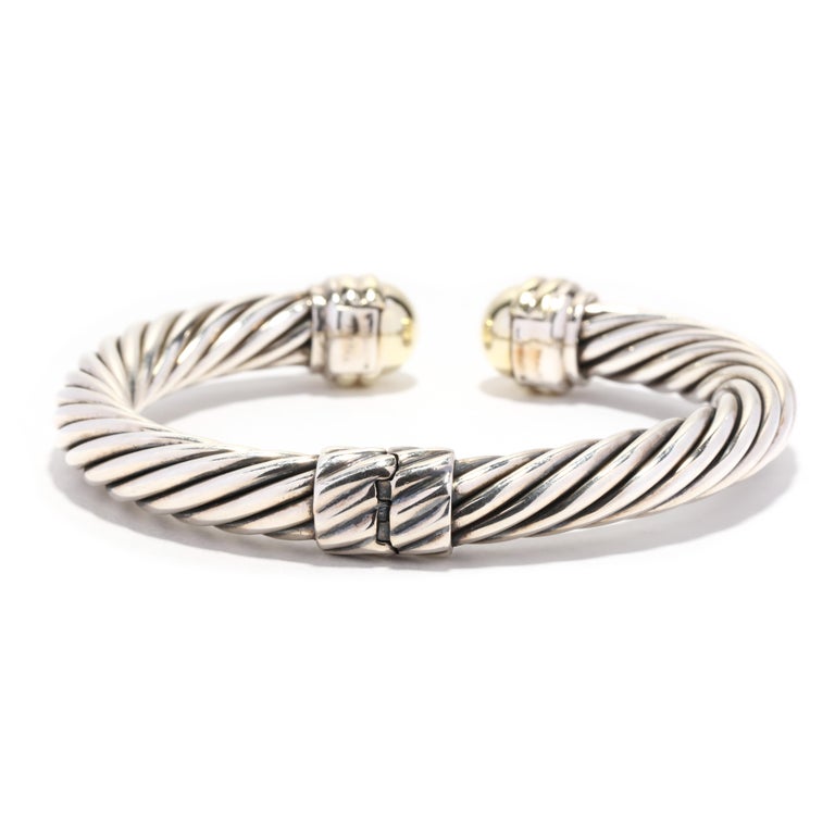 David Yurman Large Gold Dome Hinged Cable Cuff Bracelet 14K Gold ...
