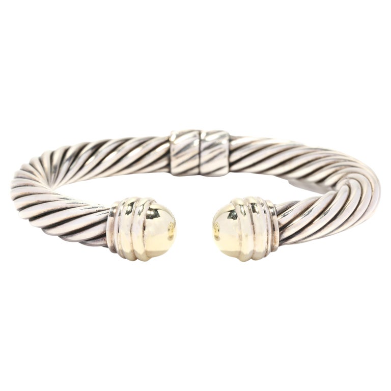 David Yurman Large Gold Dome Hinged Cable Cuff Bracelet 14K Gold ...