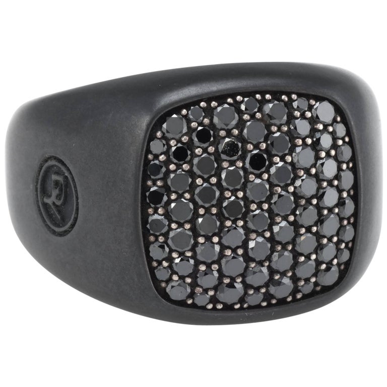 David Yurman Men’s Pave Black Diamond Signet Ring Estate Fine Jewelry ...