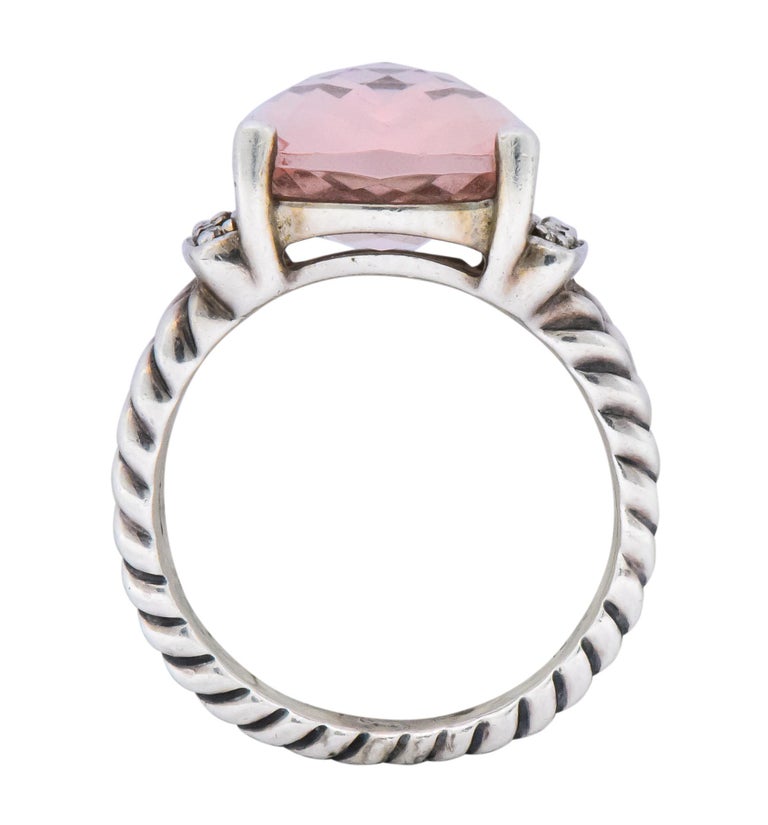 David Yurman Morganite Diamond Sterling Silver Large Cable Ring at 1stDibs