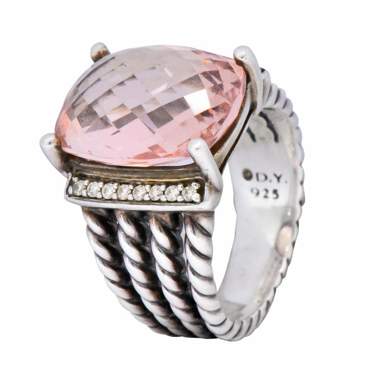 David Yurman Morganite Diamond Sterling Silver Large Cable Ring at 1stDibs