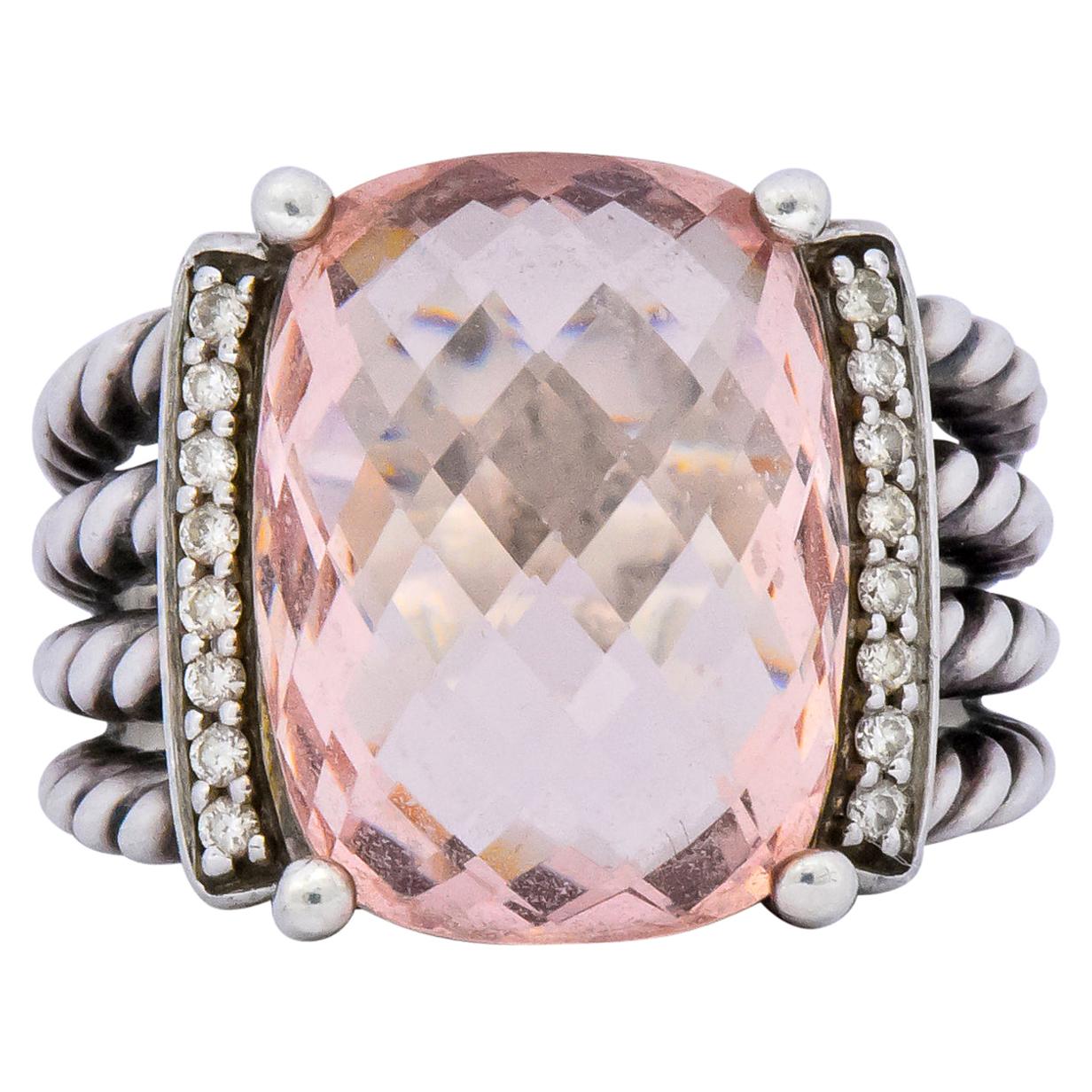 David Yurman Morganite Diamond Sterling Silver Large Cable Ring at 1stDibs