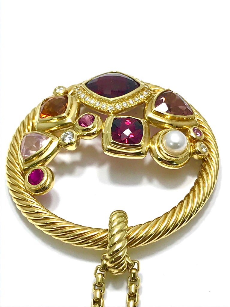 David Yurman Mosaic Diamond and Multi Gemstone Yellow Gold Pendant and ...
