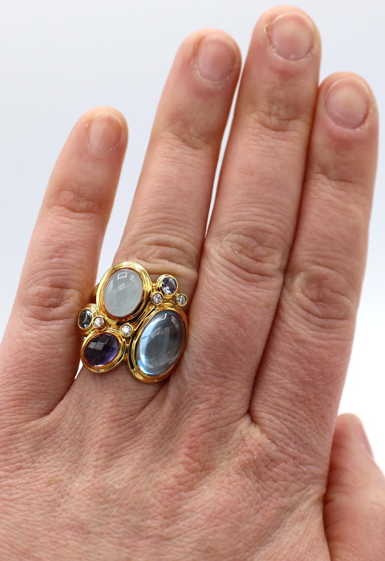 David Yurman Mosaic Yellow Gold Gemstone and Diamond Cluster Ring at ...