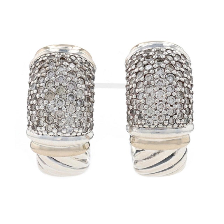 David Yurman Pavé Cable Hoop Diamond Earrings Ster 925 Yellow Gold 18k ...