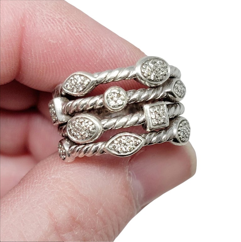 David Yurman Pave Diamond Confetti 4 Row Cable Ring in Sterling Silver ...