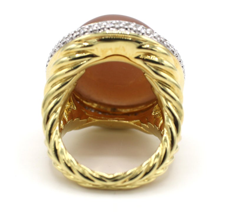 David Yurman Peach Moonstone and Diamond 18 Karat Yellow Gold Cocktail ...