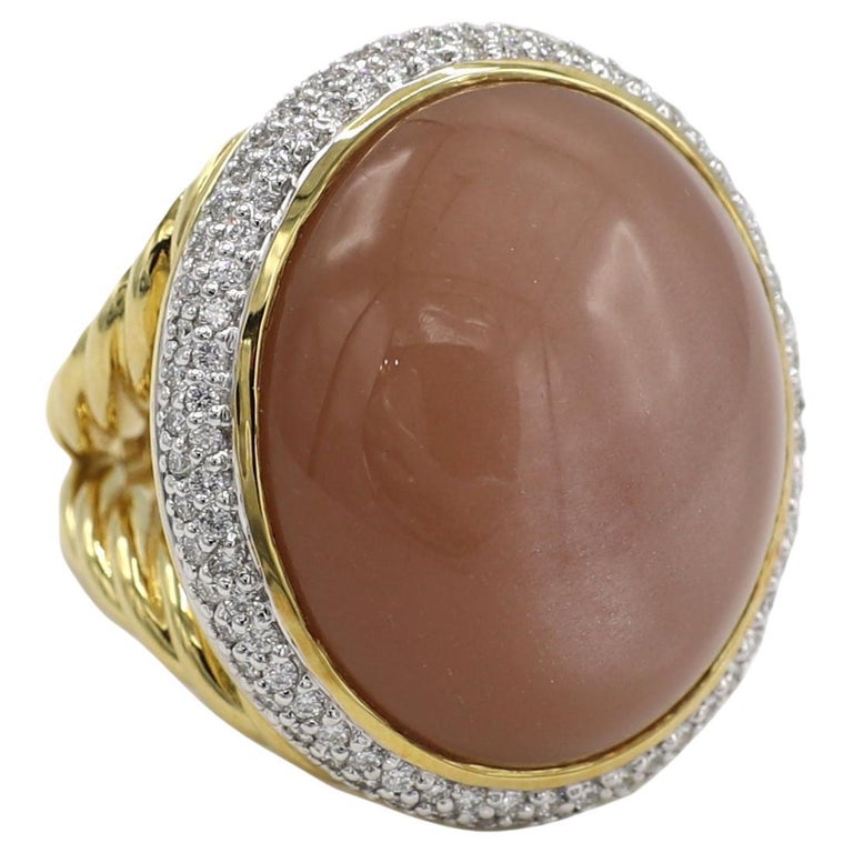 David Yurman Peach Moonstone and Diamond 18 Karat Yellow Gold Cocktail ...
