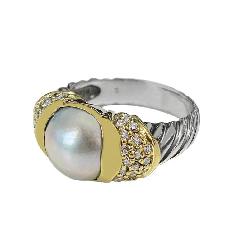DAVID YURMAN Pearl and Diamond Cocktail Ring For Sale at 1stDibs