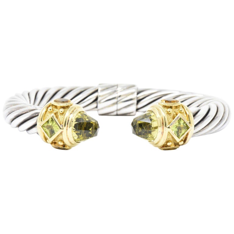 David Yurman Peridot Citrine Quartz Silver 18 Karat Yellow Gold Cable ...