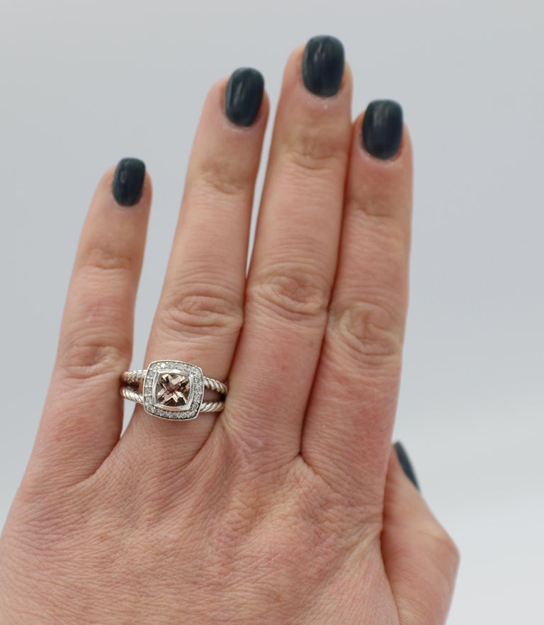 David Yurman Petite Albion Morganite and Diamond Ring Sterling Silver ...